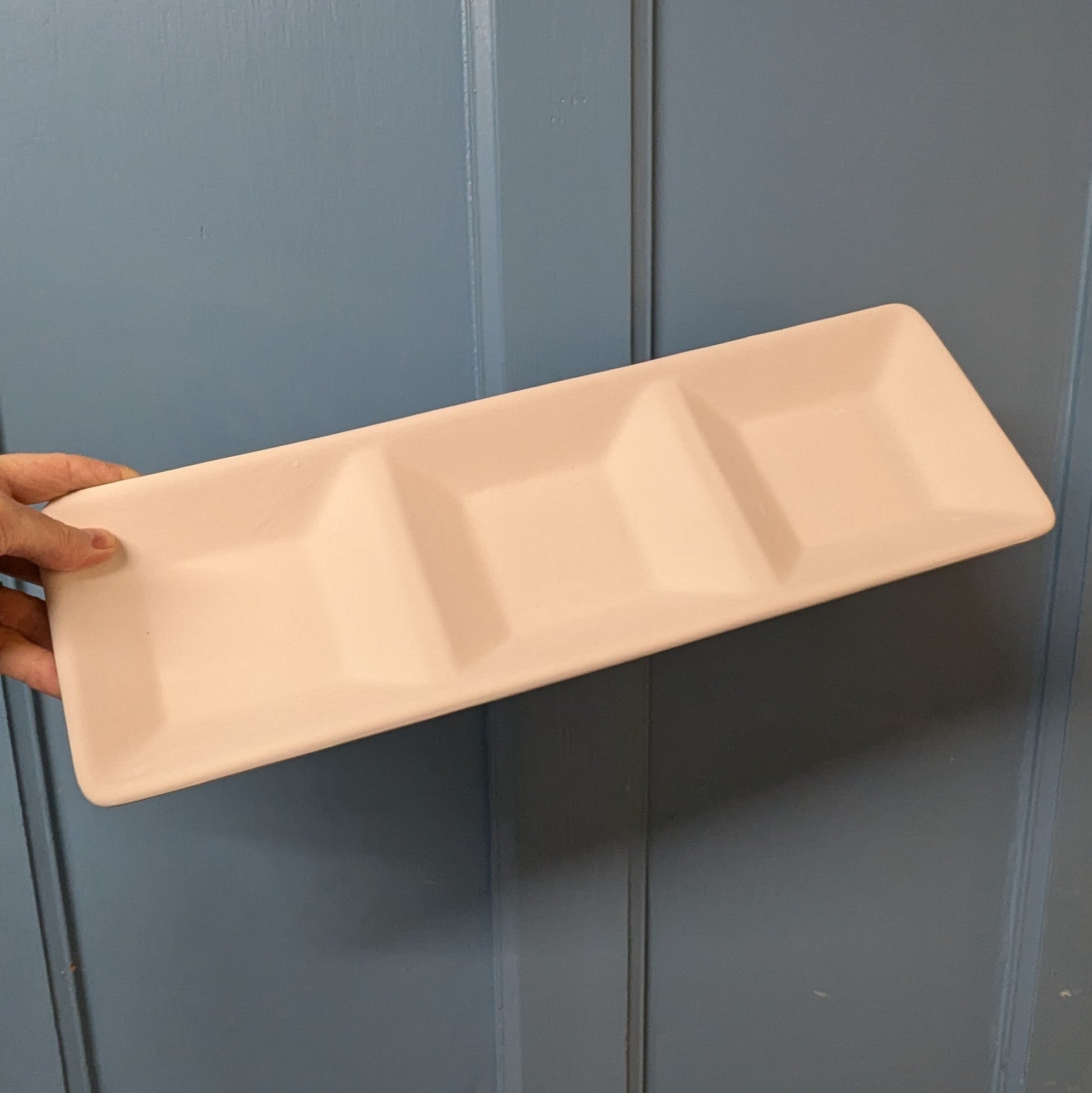 3 section nibbles dish | Blue Owl Pottery Painting Studio